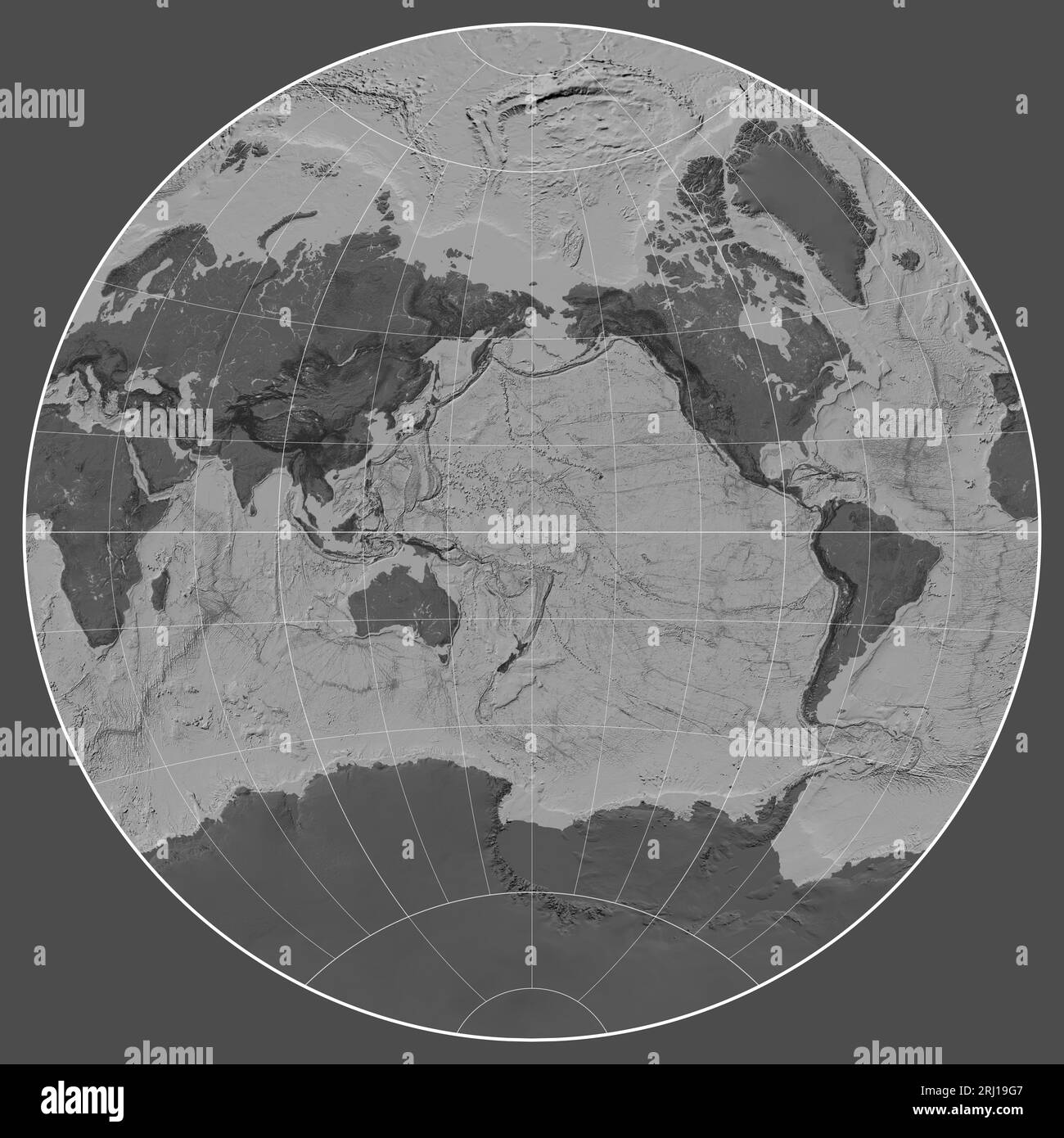 Bilevel map of the world in the van der Grinten I projection centered ...