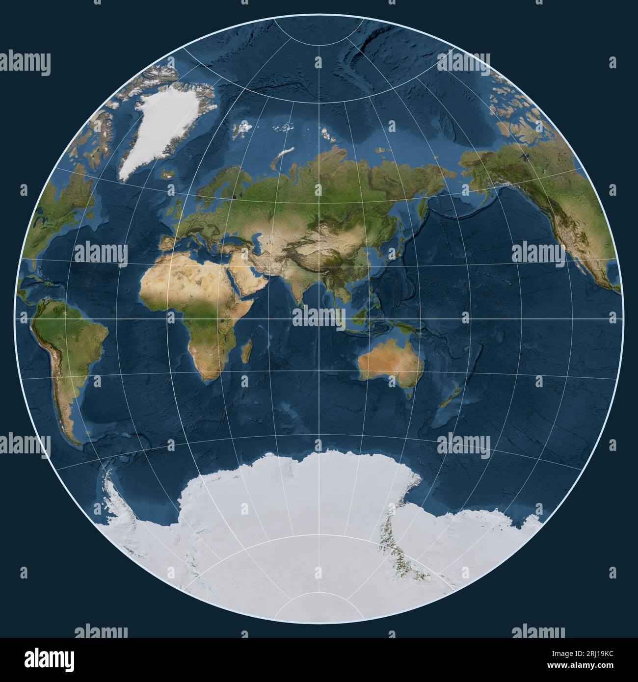 Satellite map of the world in the van der Grinten I projection centered ...