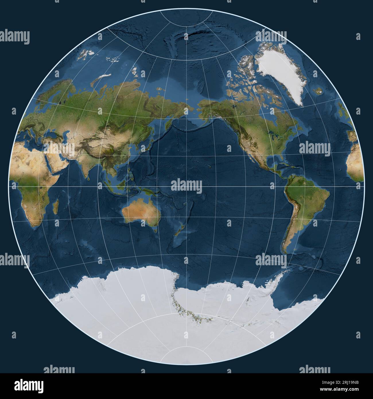 Satellite map of the world in the van der Grinten I projection centered ...