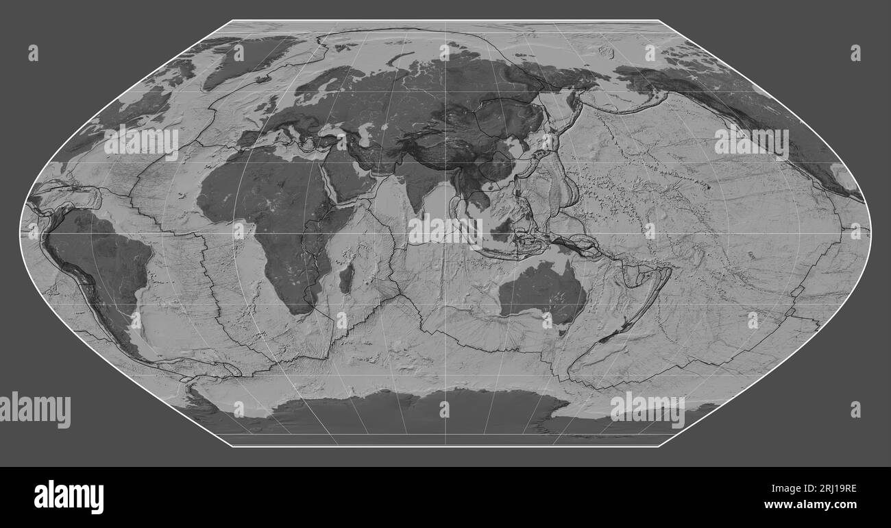 Tectonic plate boundaries on a bilevel map of the world in the Winkel I ...