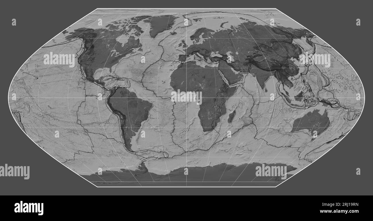 Tectonic plate boundaries on a bilevel map of the world in the Winkel I ...