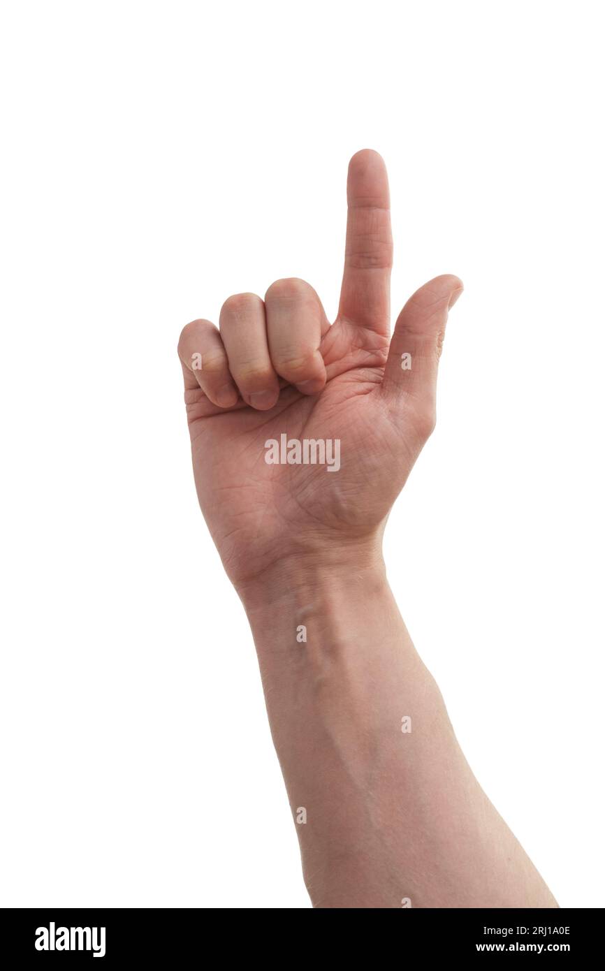 Man hand tap transparent screen isolated on white background Stock ...