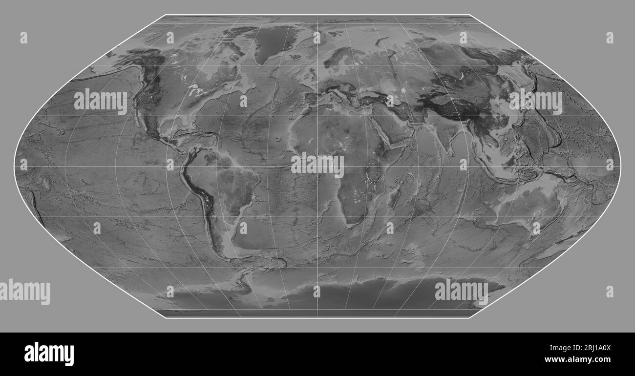 Grayscale map of the world in the Winkel I projection centered on the ...