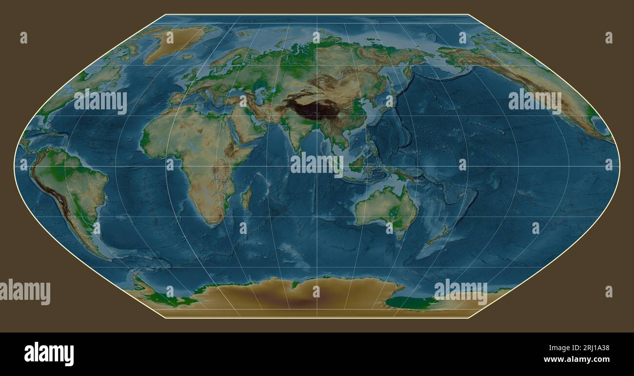 Physical map of the world in the Winkel I projection centered on the ...