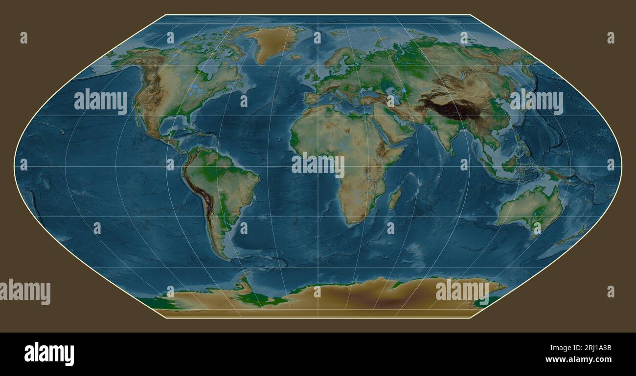 Physical map of the world in the Winkel I projection centered on the ...