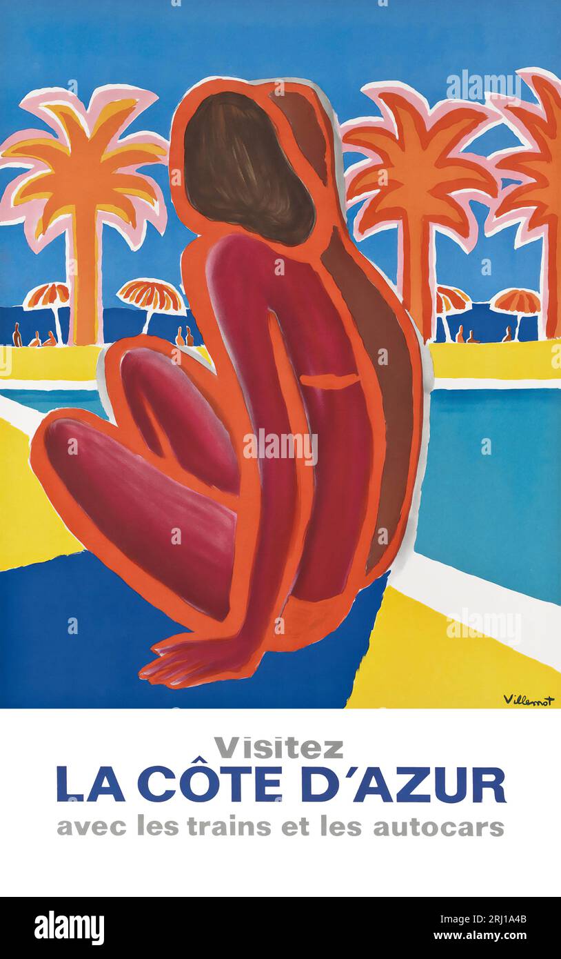 1968 Bernard Villemot French Railway Cote d'Azur Travel Poster Stock ...