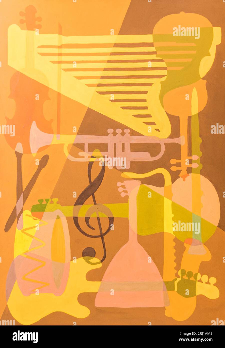 Musical instruments silhouettes composition in warm colors Stock Photo ...