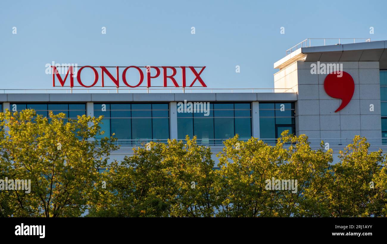 Sign and logo on the building housing the headquarters of the French ...