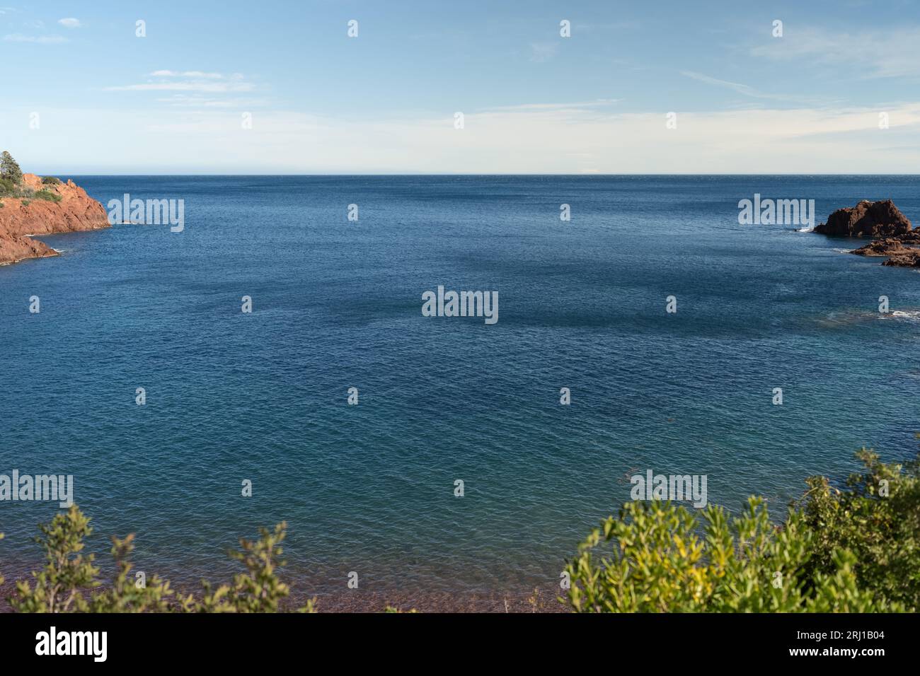 French Riviera coast with red rocks in Saint Raphael, travel content ...