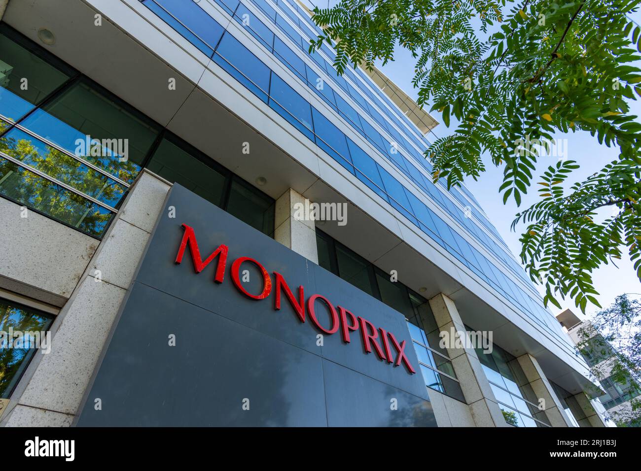 Sign and logo on the building housing the headquarters of the French ...