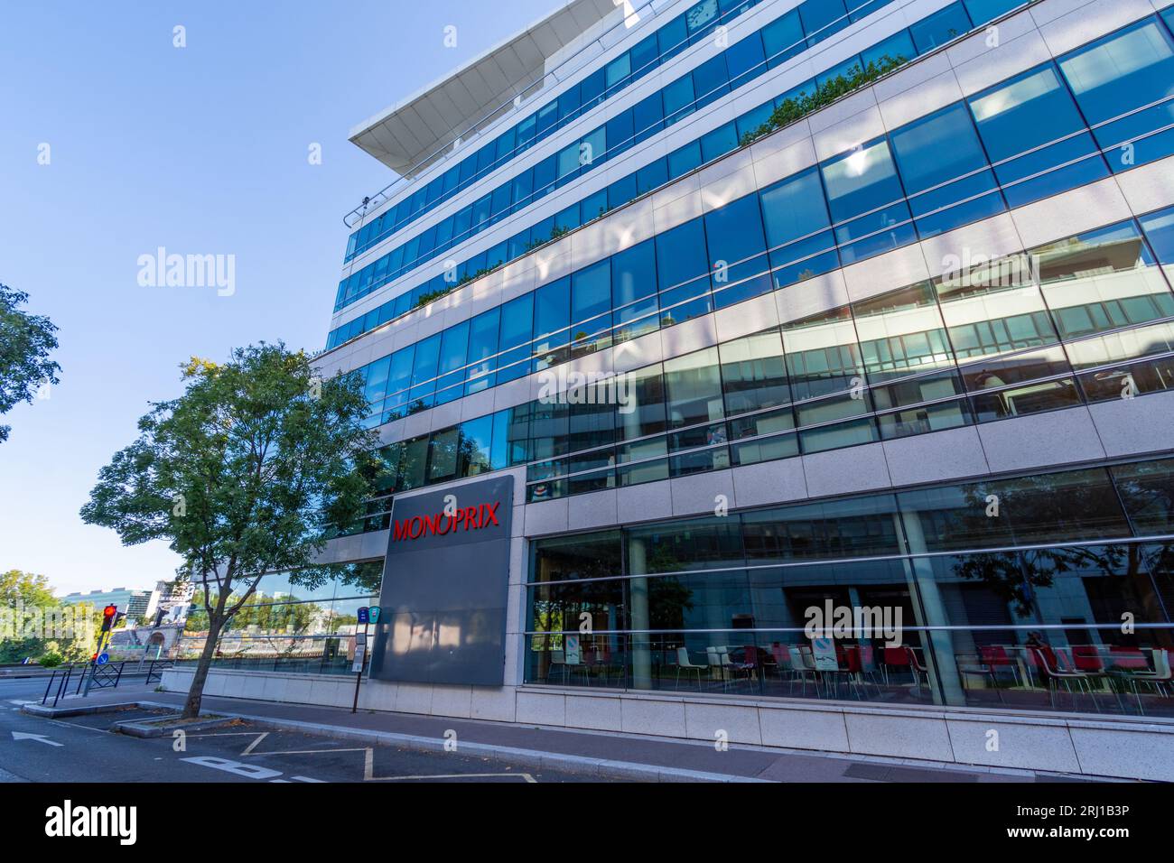 Facade of the building housing the headquarters of the French company Monoprix, Clichy, France ...