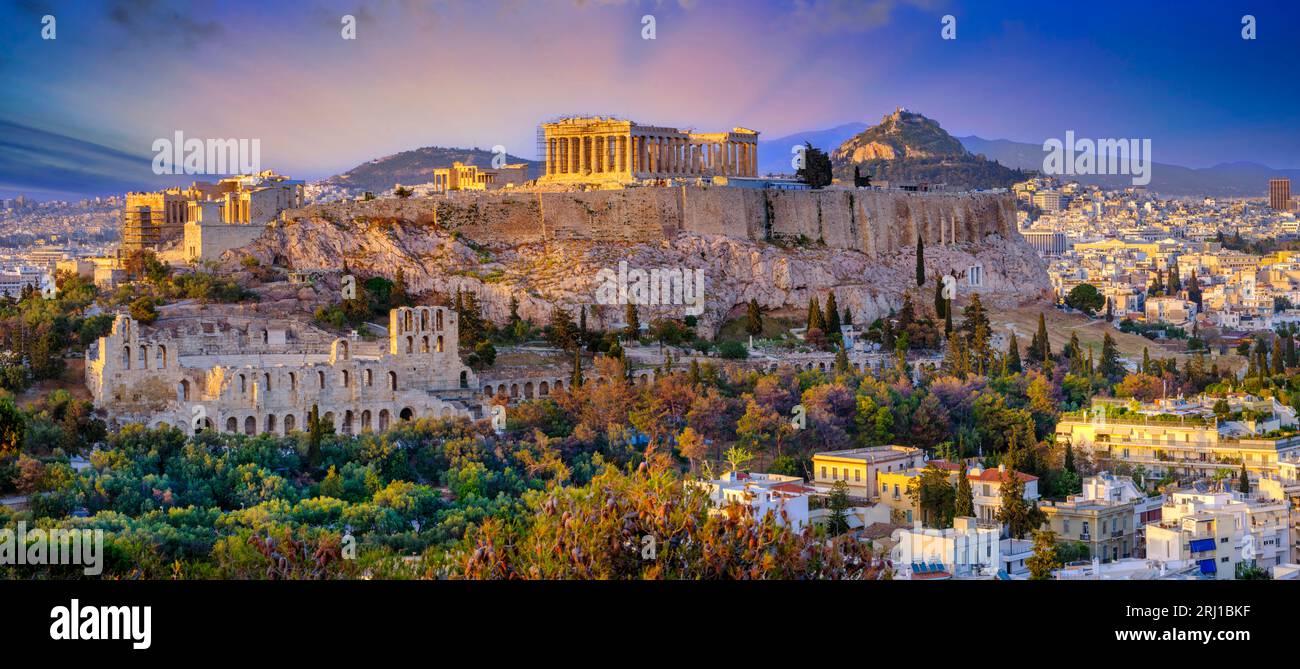 Views over Ruins of the Temple of Parthenon and the City of Athens,Sunset Acropolis,UNESCO World ...