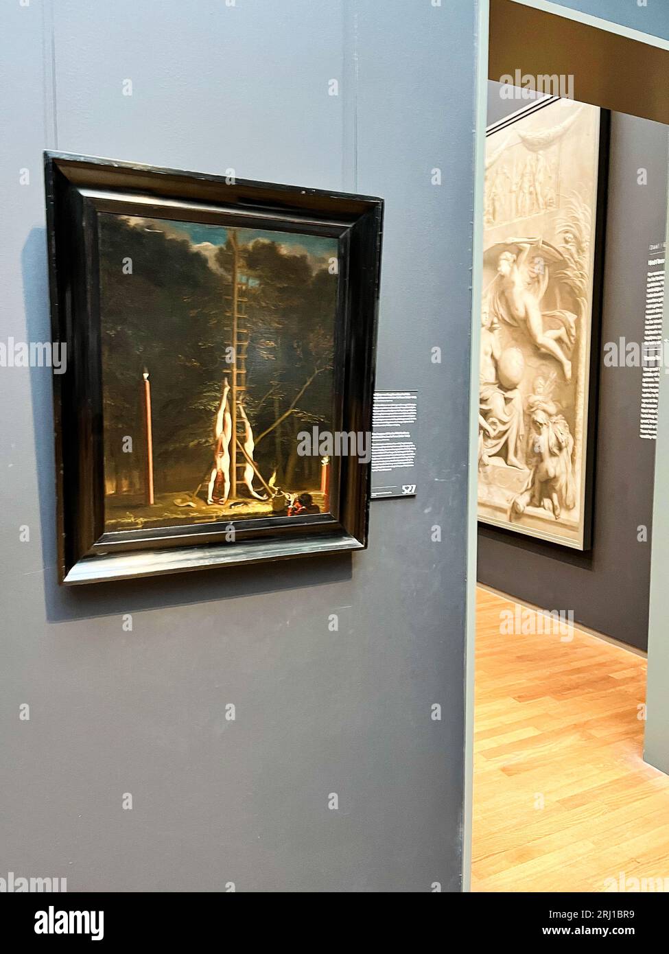 Amsterdam, Netherlands. august 11, 2023. Painting of the lynched bodies ...