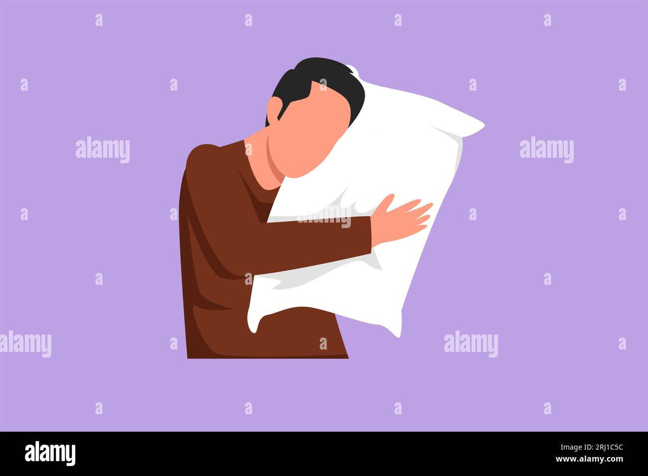 Cartoon flat style drawing happy man sleeping and hugging pillow at ...