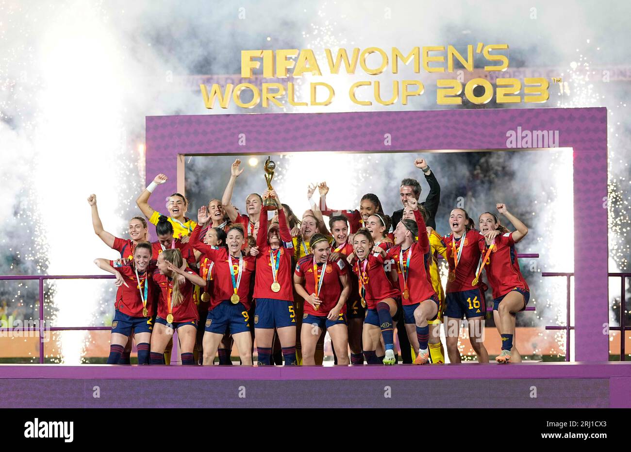 August 20 2023: Spanish team with the the World Cup trophy during a ...