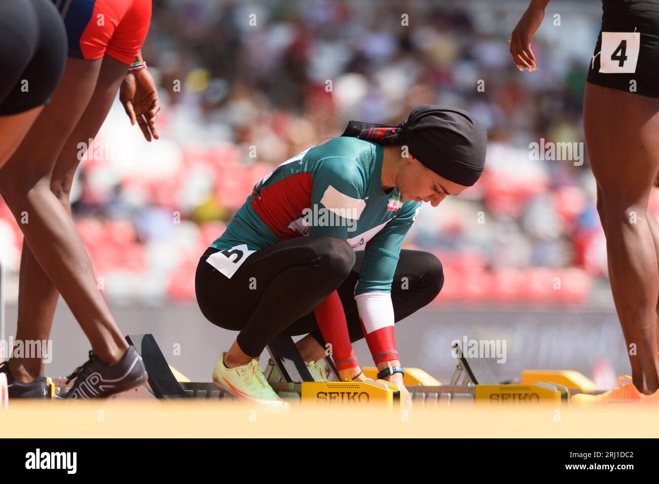 August 20, 2023: Fasihi Farzaneh (Iran) prepairing her marks before the ...