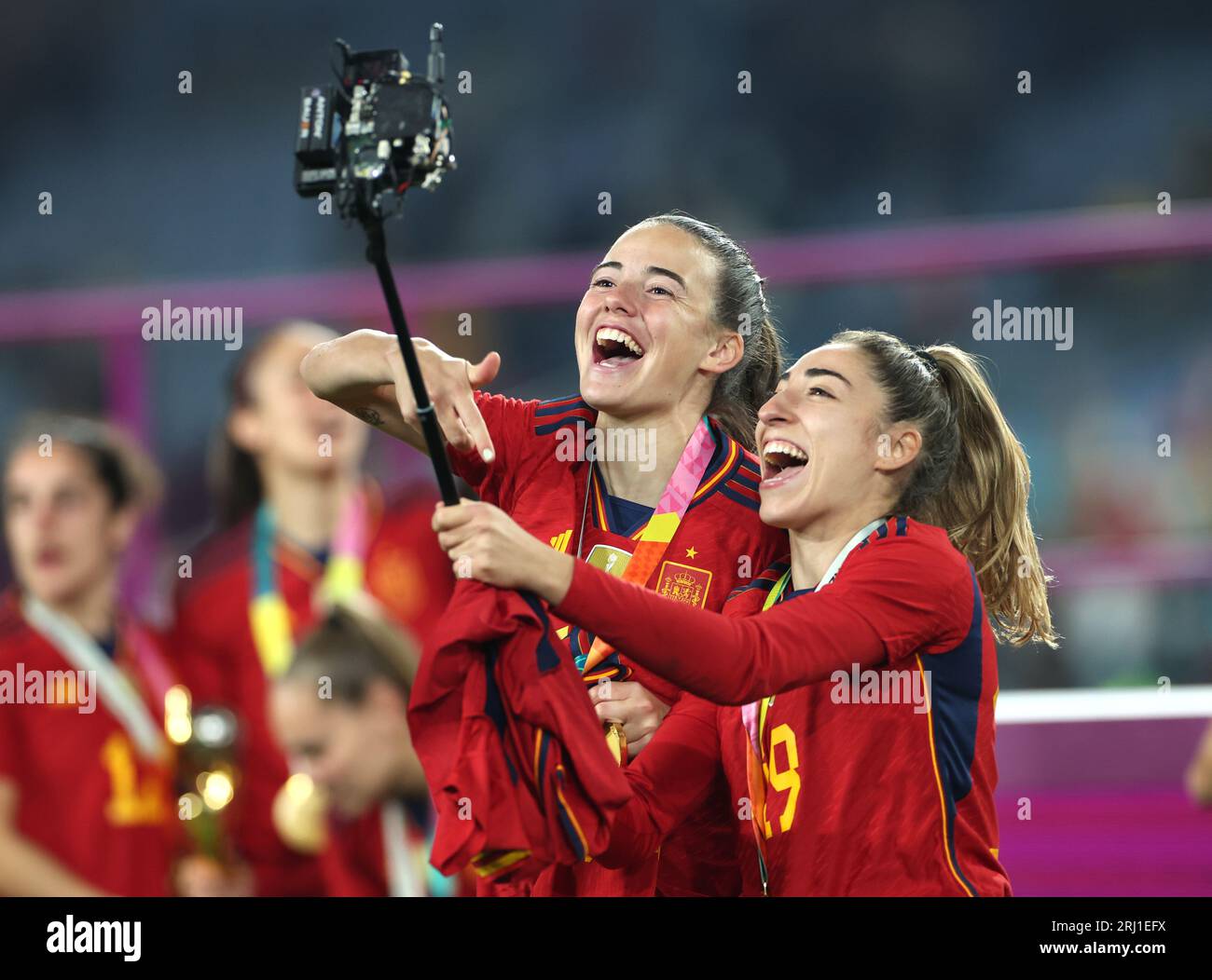 Spain's Maria Perez (left) and Olga Carmona celebrate after the FIFA ...