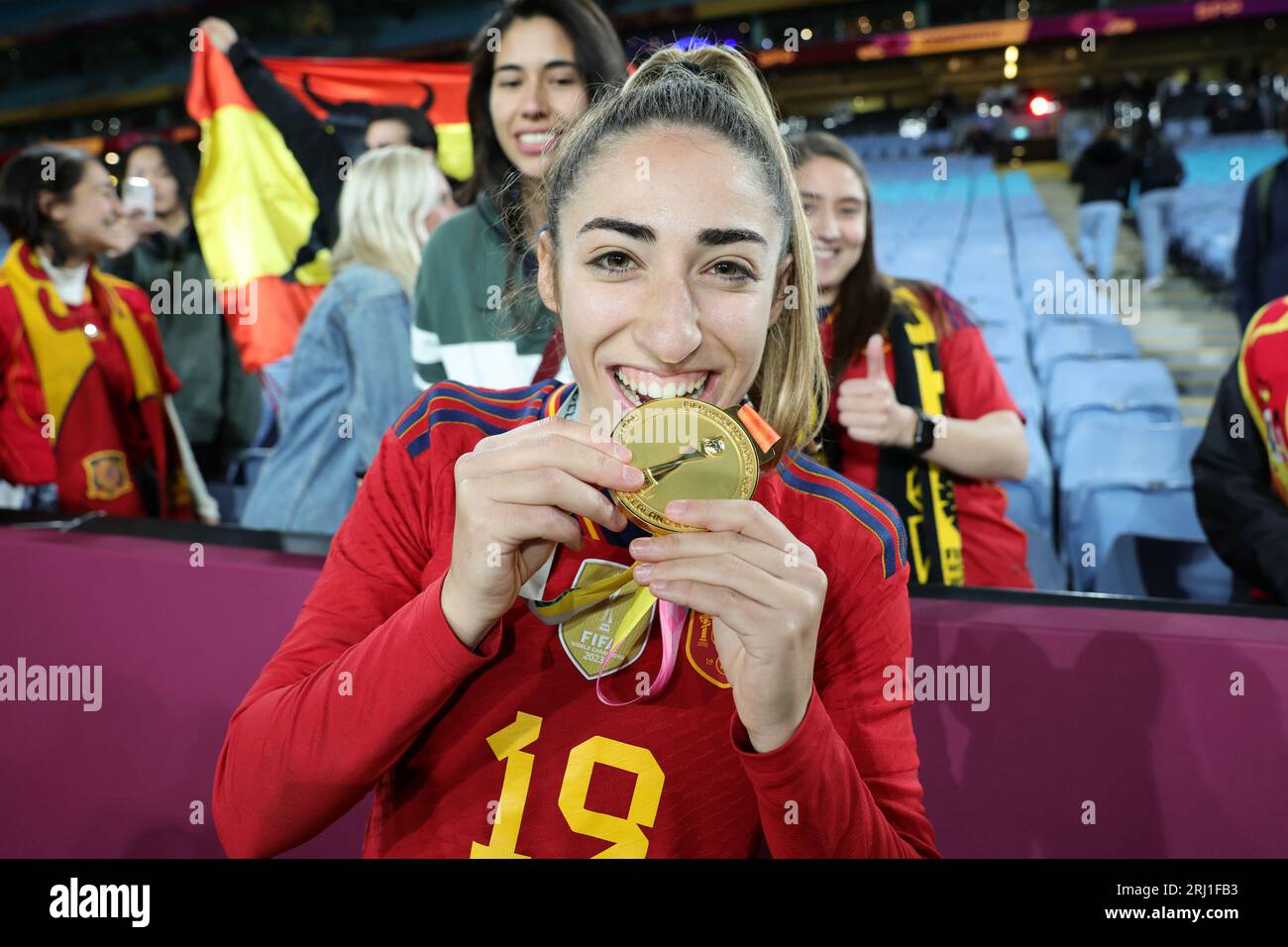 Sydney, Australia. 20th Aug, 2023. Olga Carmona of Spain bites her ...