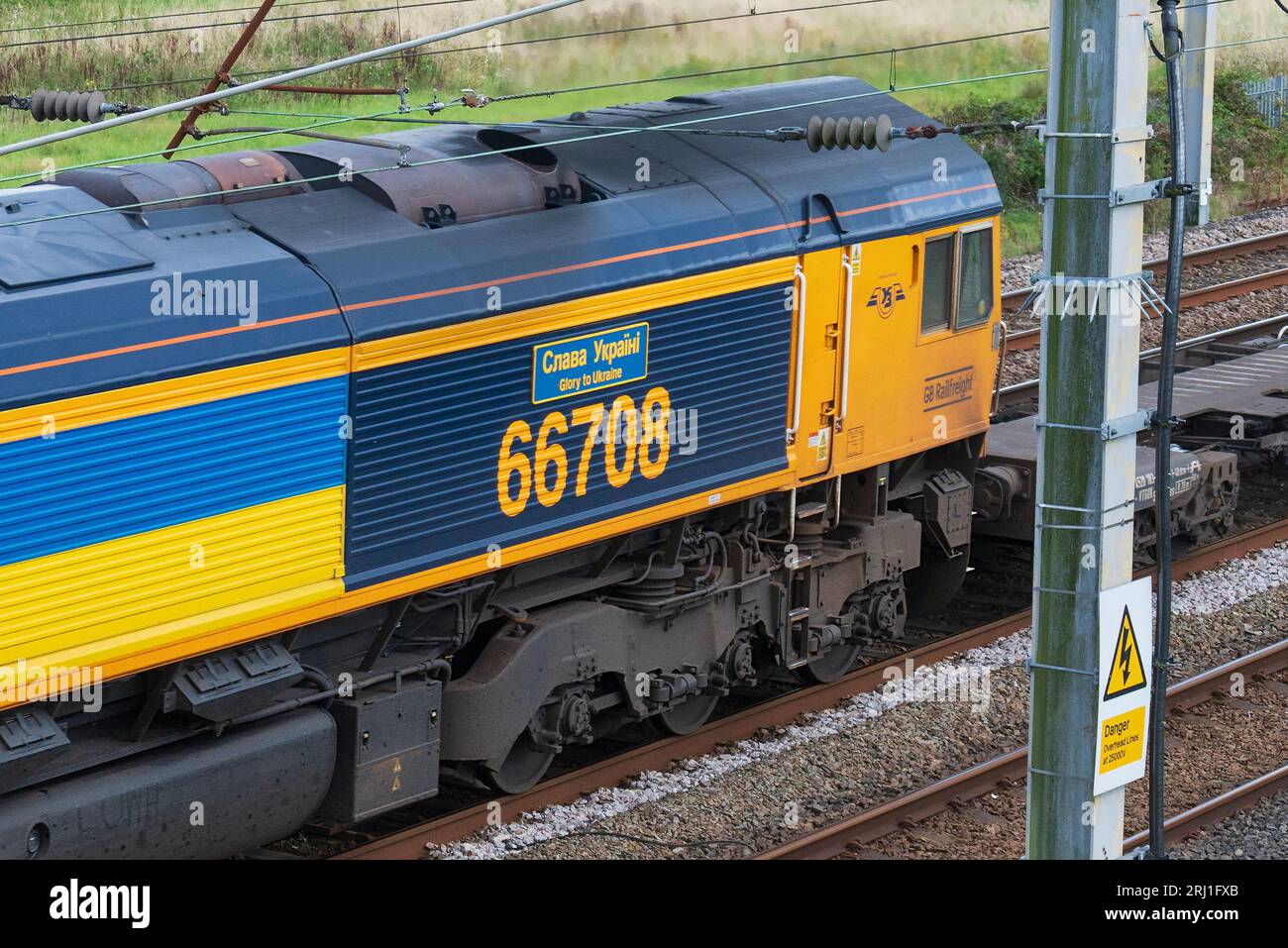 GBRF freight diesel loco class 66 number 66708 named Cnaba Ykpaihi ...