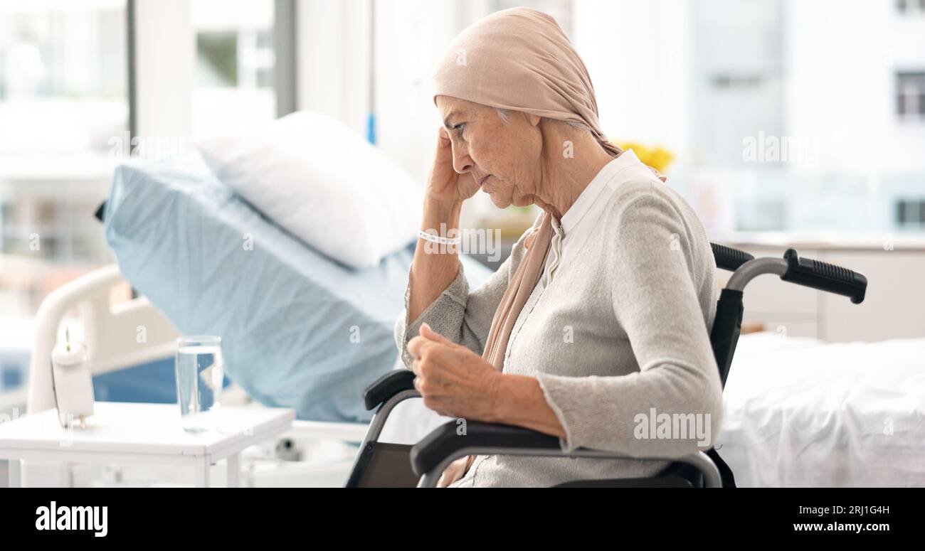 Cancer, Parkinson and angry elderly woman at hospital in wheelchair ...