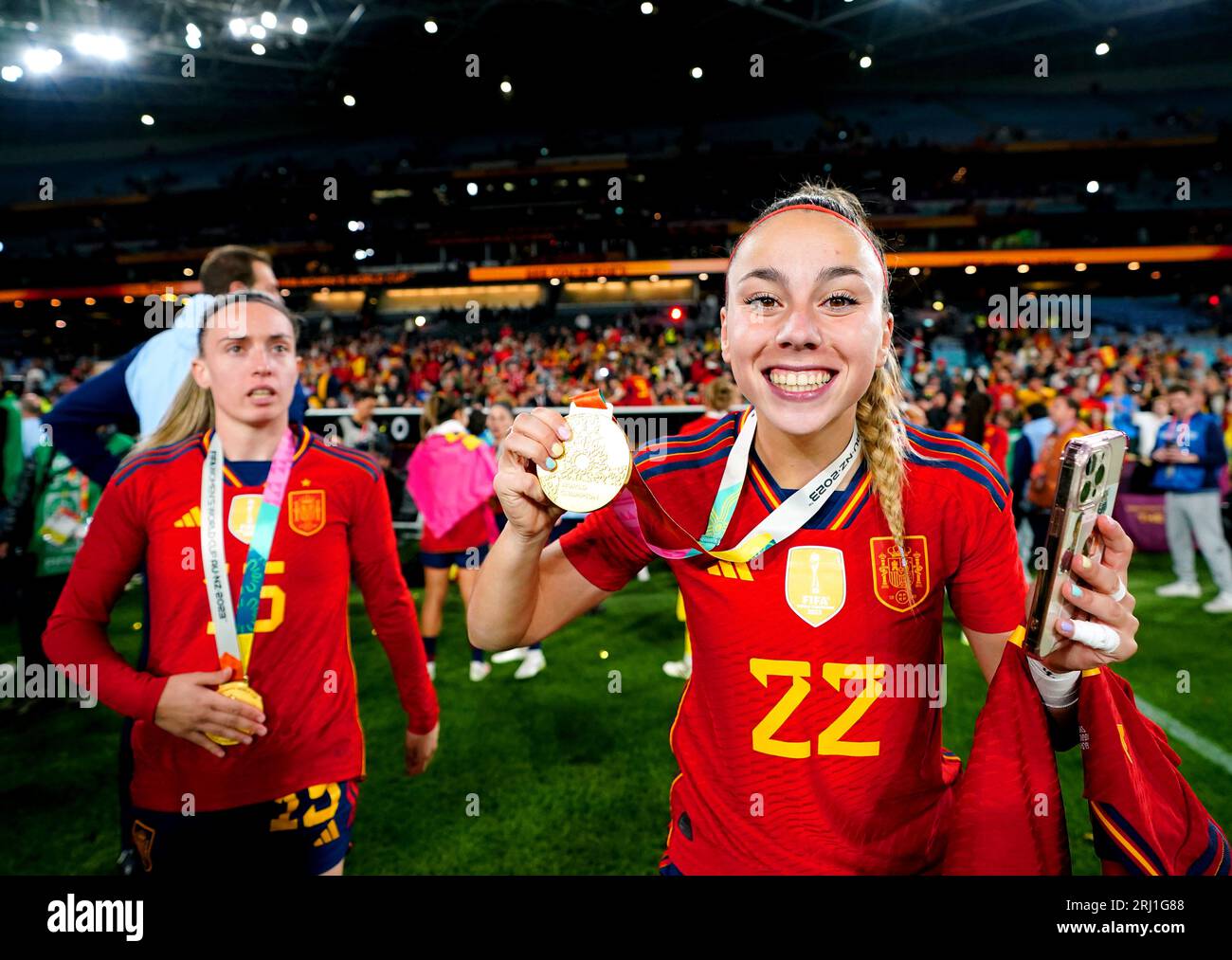 Spain's Athenea del Castillo (right) celebrates with her medal after ...