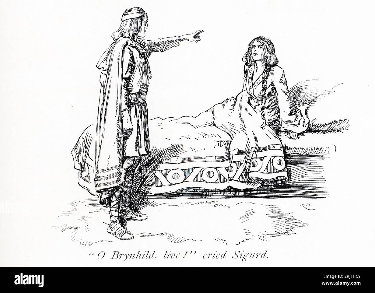 The early 1900s caption reads: "Brynhild, live—cried Sigurd." According ...