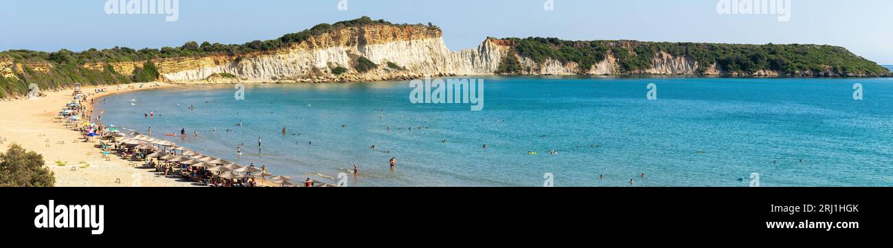 Panorama of Gerakas beach in Zakynthos in Greece. A touristic ...