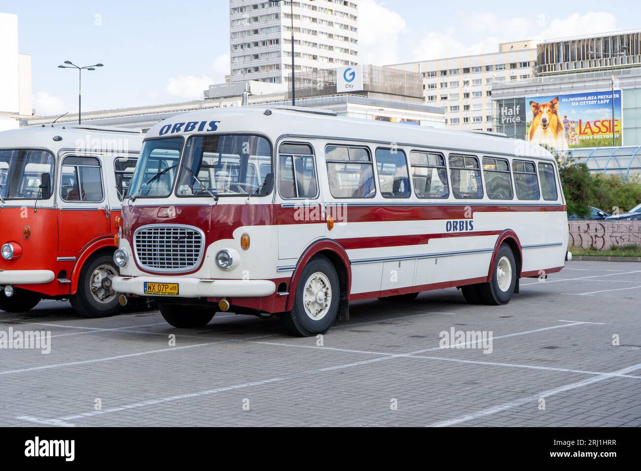 The old red and blue Skoda bus. Czechoslovakian Skoda RTO 706 Karosa ...