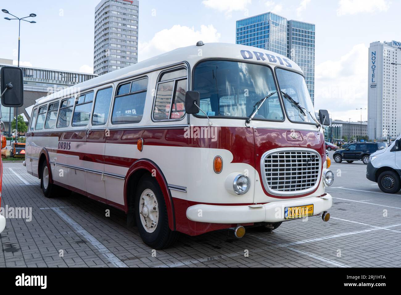 The old red and blue Skoda bus. Czechoslovakian Skoda RTO 706 Karosa ...