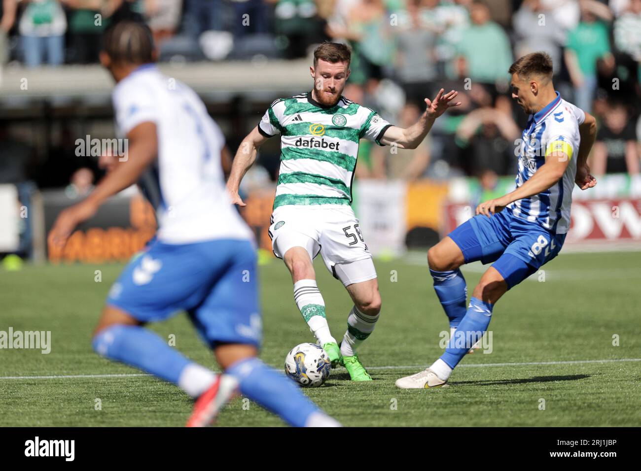 Celtic's Anthony Ralston and Kilmarnock's Brad Lyons (right) battle for ...