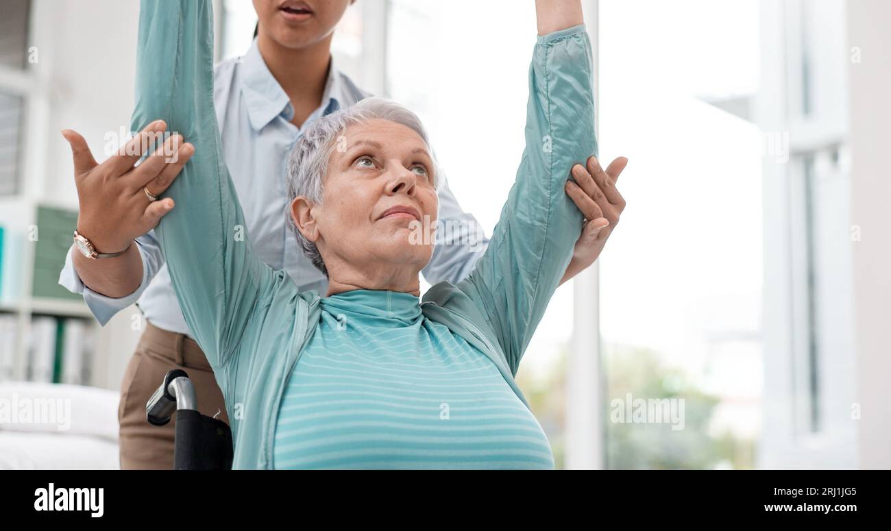 Woman with disability, physiotherapy and dumbbell exercise of ...