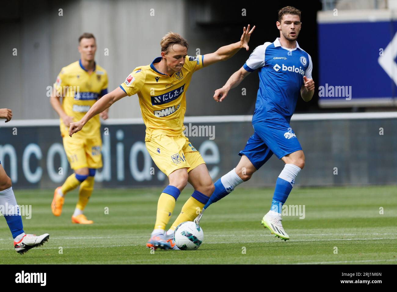 Gent, Belgium. 20th Aug, 2023. STVV's Matte Smets and Gent's Hugo ...