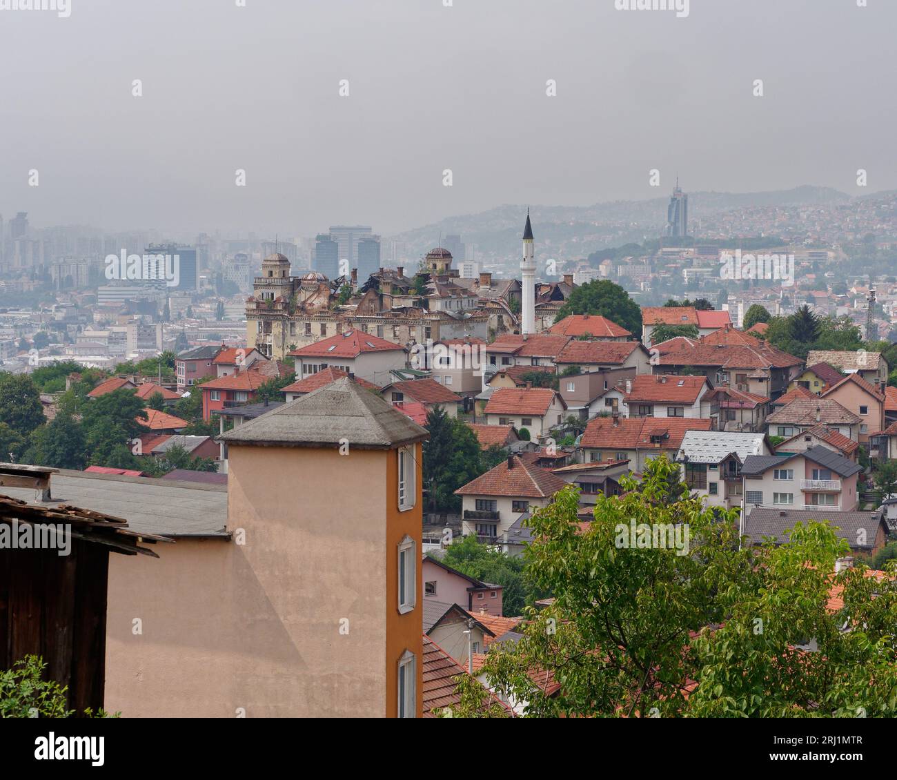 Elevated view over the rooftops in Sarajevo, Bosnia and Herzegovina ...