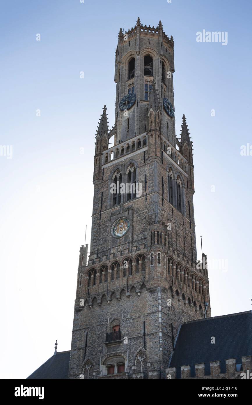 medieval bell tower in the market square in Bruge, Belgium Stock Photo ...