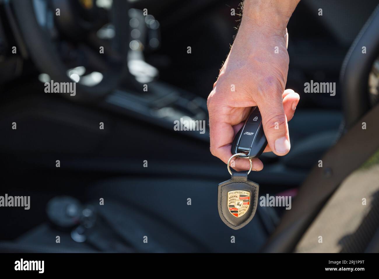 Slovenia, Ljubljana - 27 July 2023: Sports car Porsche GT3 RS key in ...
