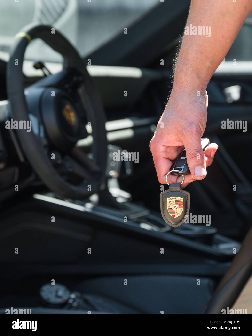 Slovenia, Ljubljana - 27 July 2023: Sports car Porsche GT3 RS key in ...