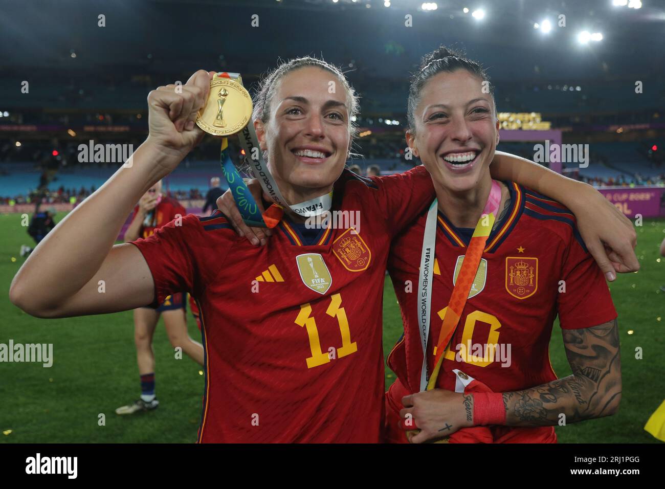Spain's Alexia Putellas and Jennifer Hermoso celebrate after receiving ...
