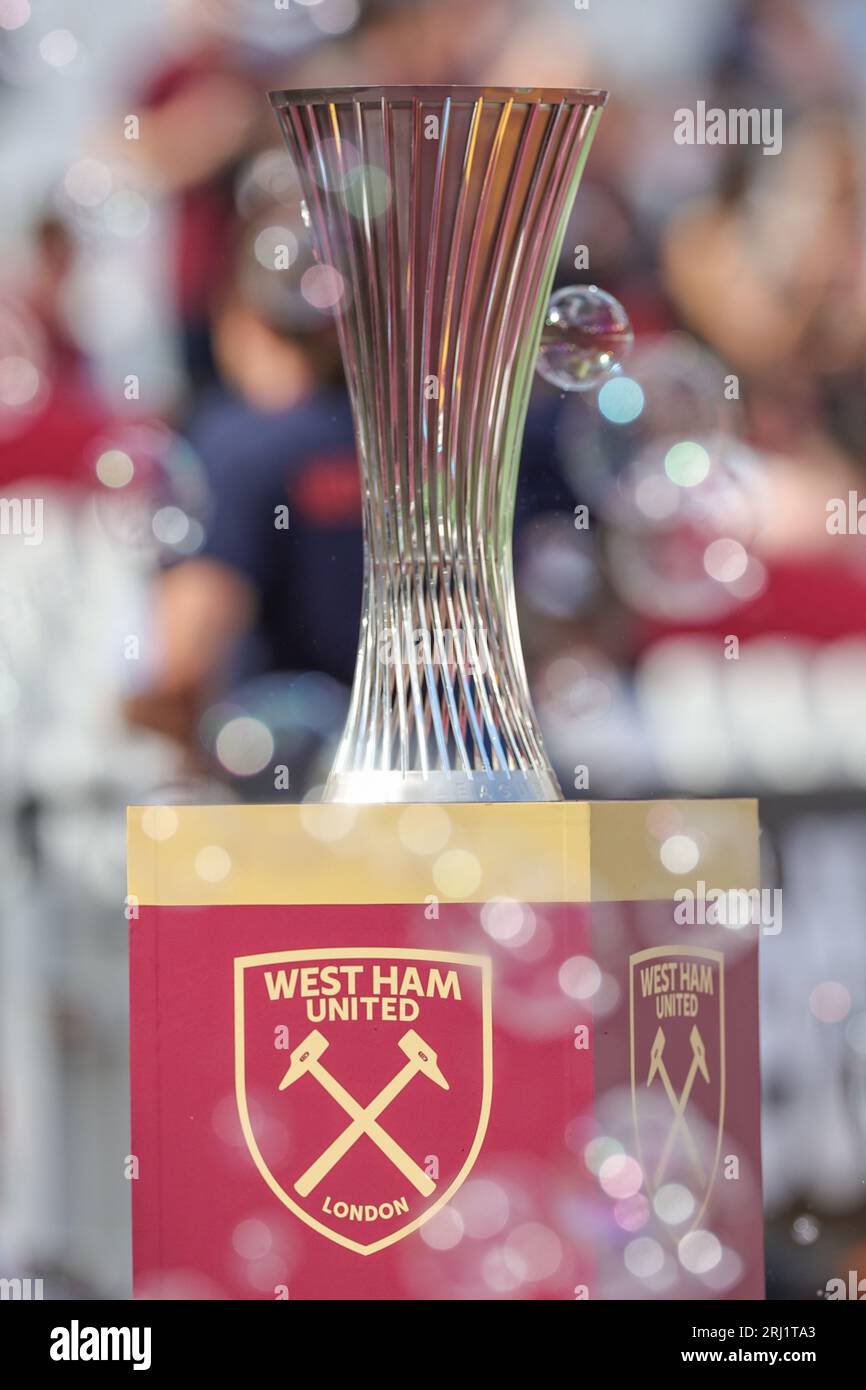 London, UK. 20th Aug, 2023. UEFA Europa Conference League trophy on ...