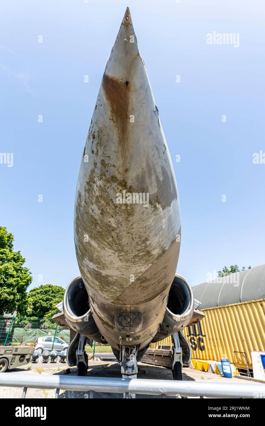 RAF fighter bomber Blackburn Buccaneer, with folded wings, on display ...