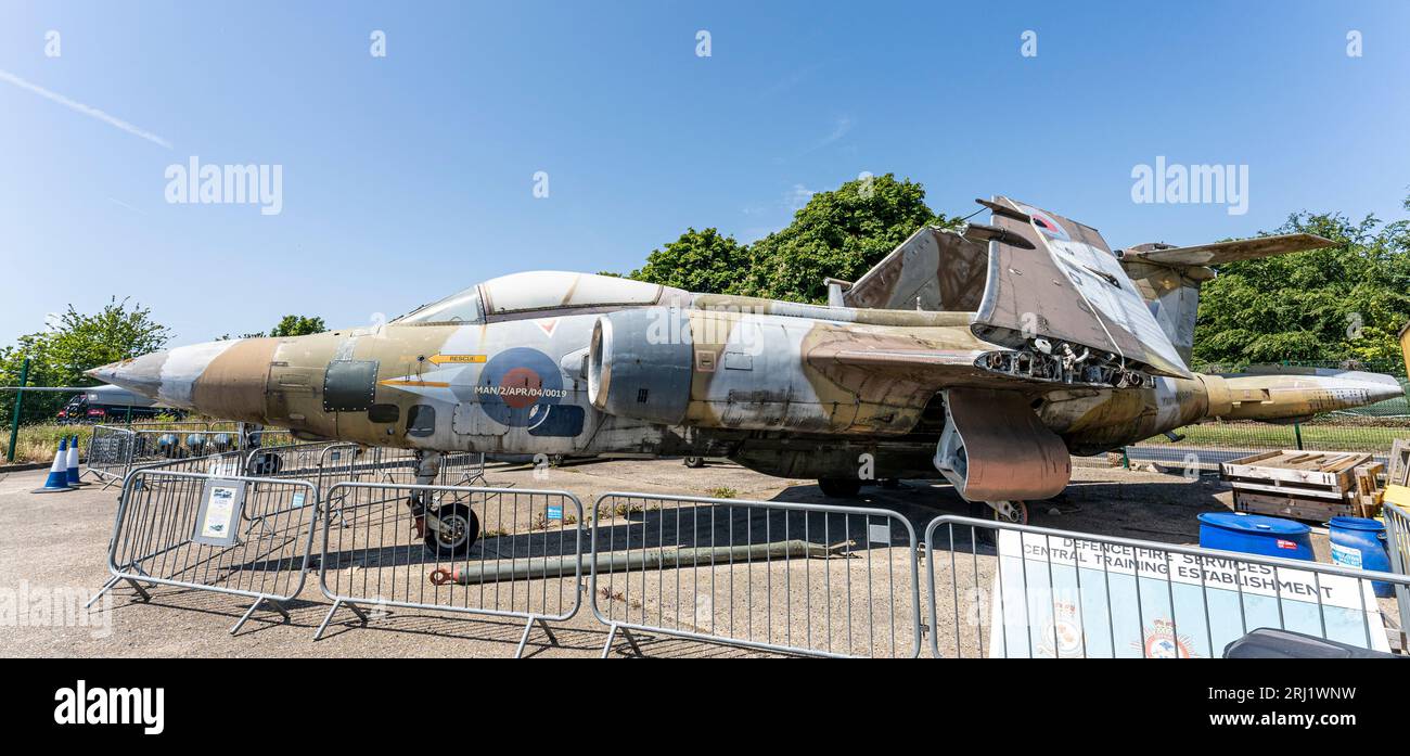 RAF fighter bomber Blackburn Buccaneer, with its wings folded, on ...