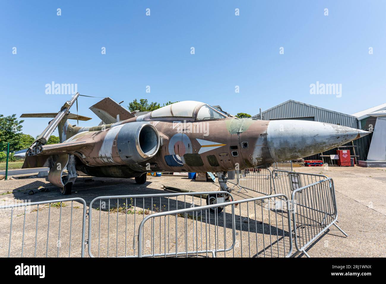 RAF fighter bomber Blackburn Buccaneer, with its wings folded, on ...