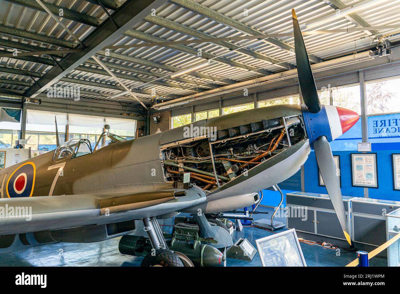 RAF Spitfire XVI on display inside the museum at Manston airfield in ...