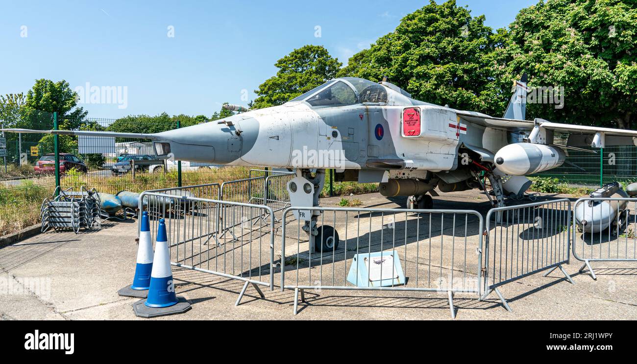 RAF fighter jet, SEPECAT Jaquar GR.3, on display outside the RAF ...