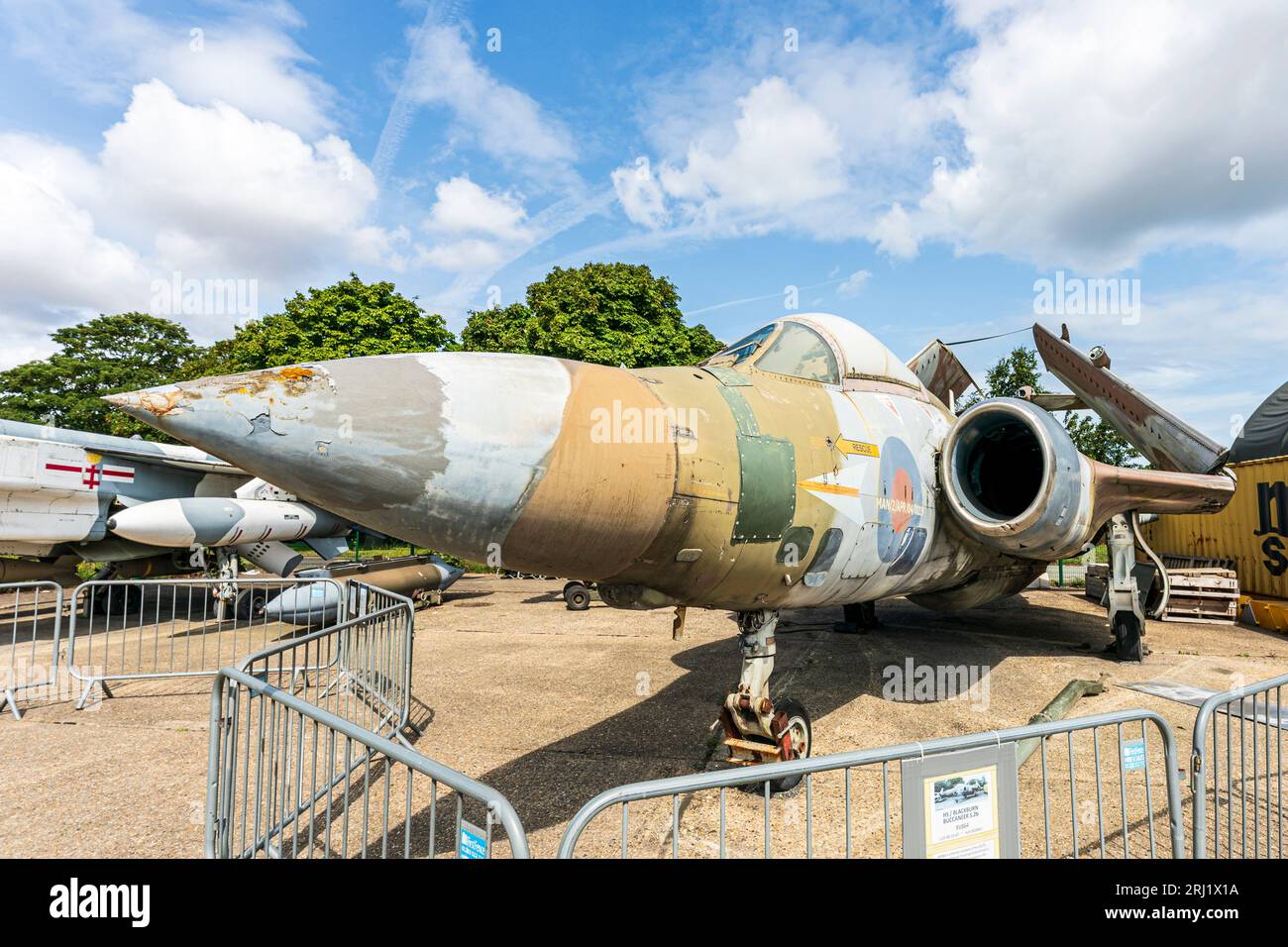 RAF fighter bomber Blackburn Buccaneer, with its wings folded, on ...