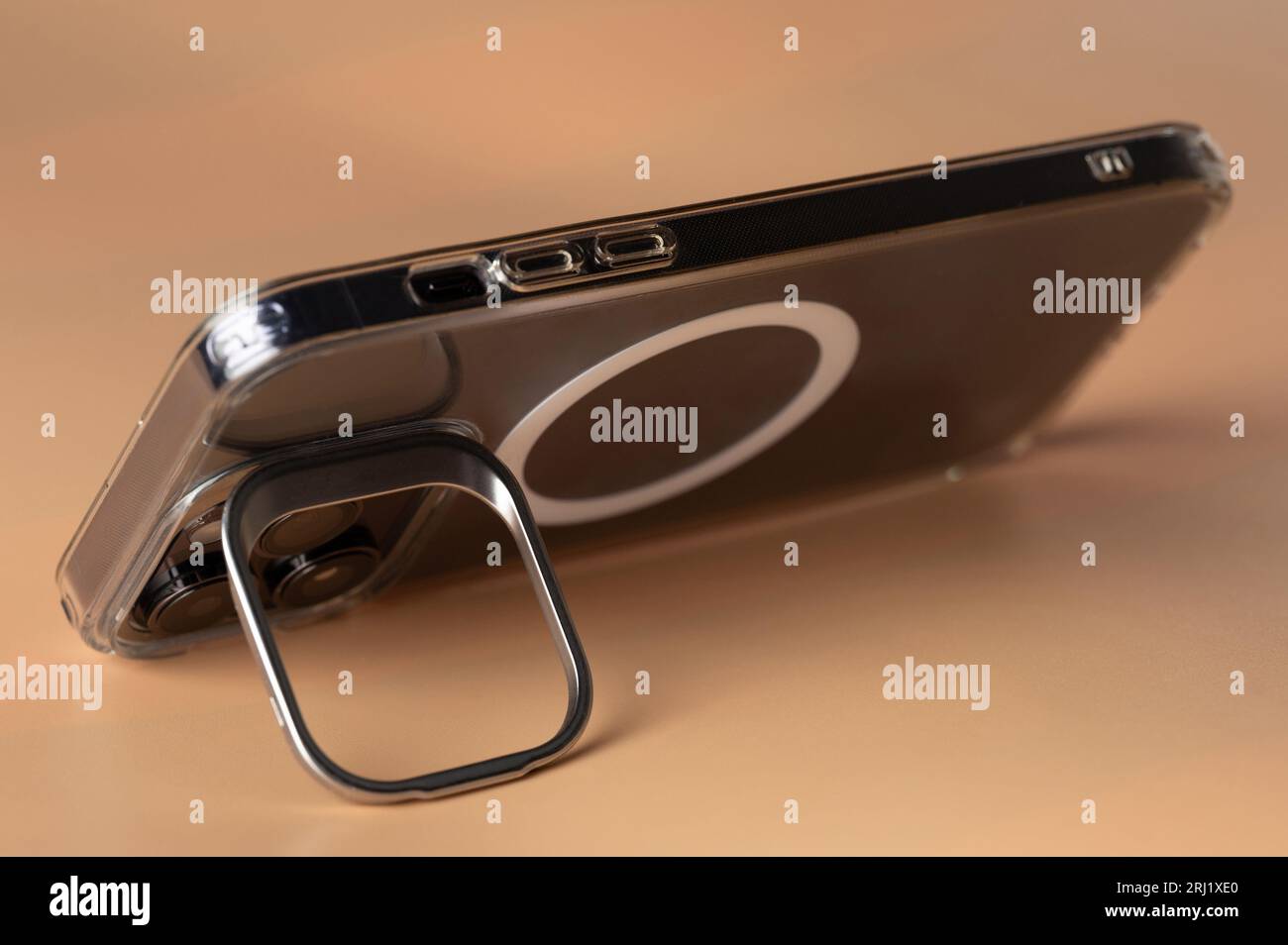 Smartphone in case back view with stand in horizontal view Stock Photo ...