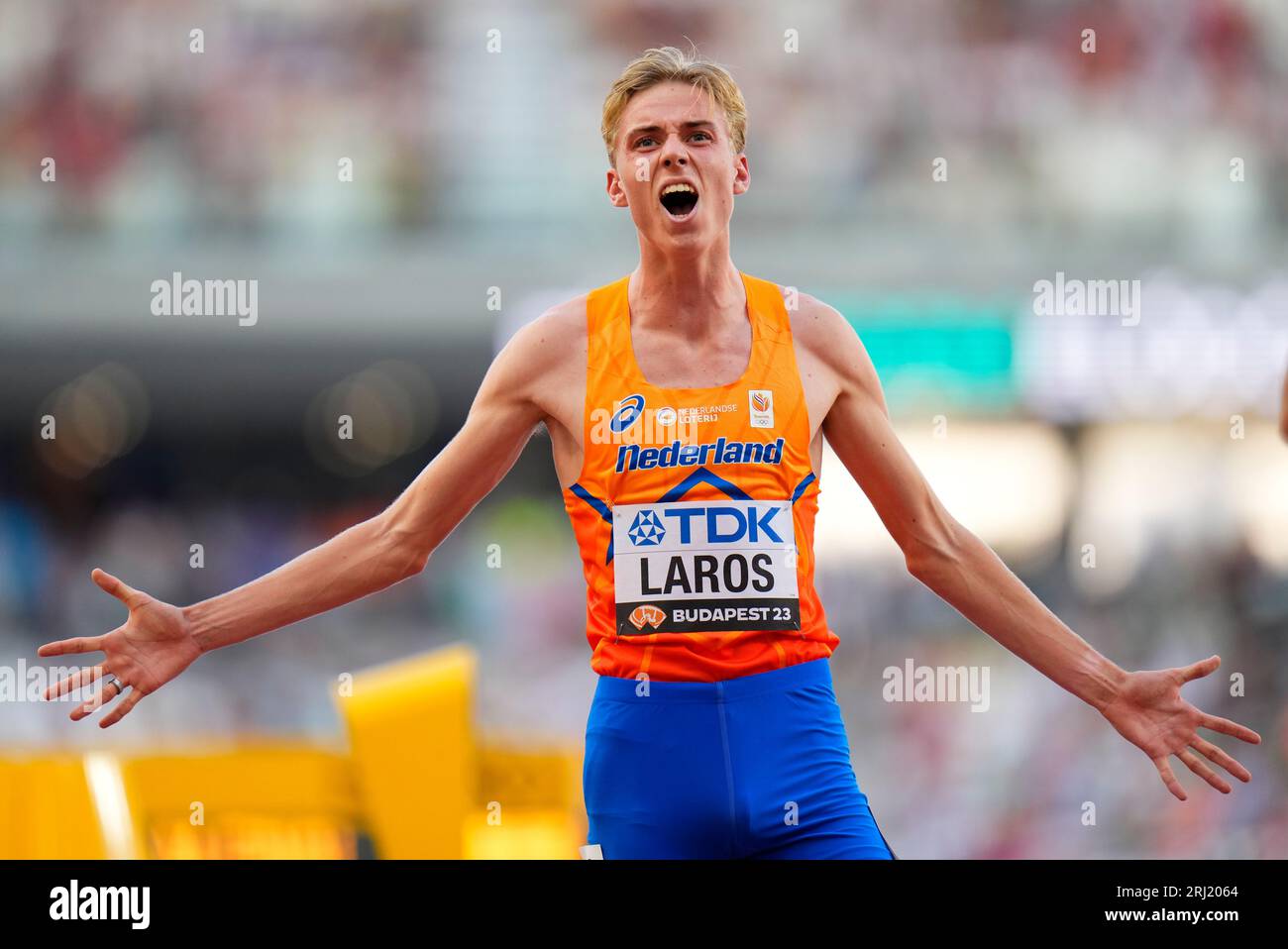 Niels Laros, of the Netherlands celebrates setting a national record in ...