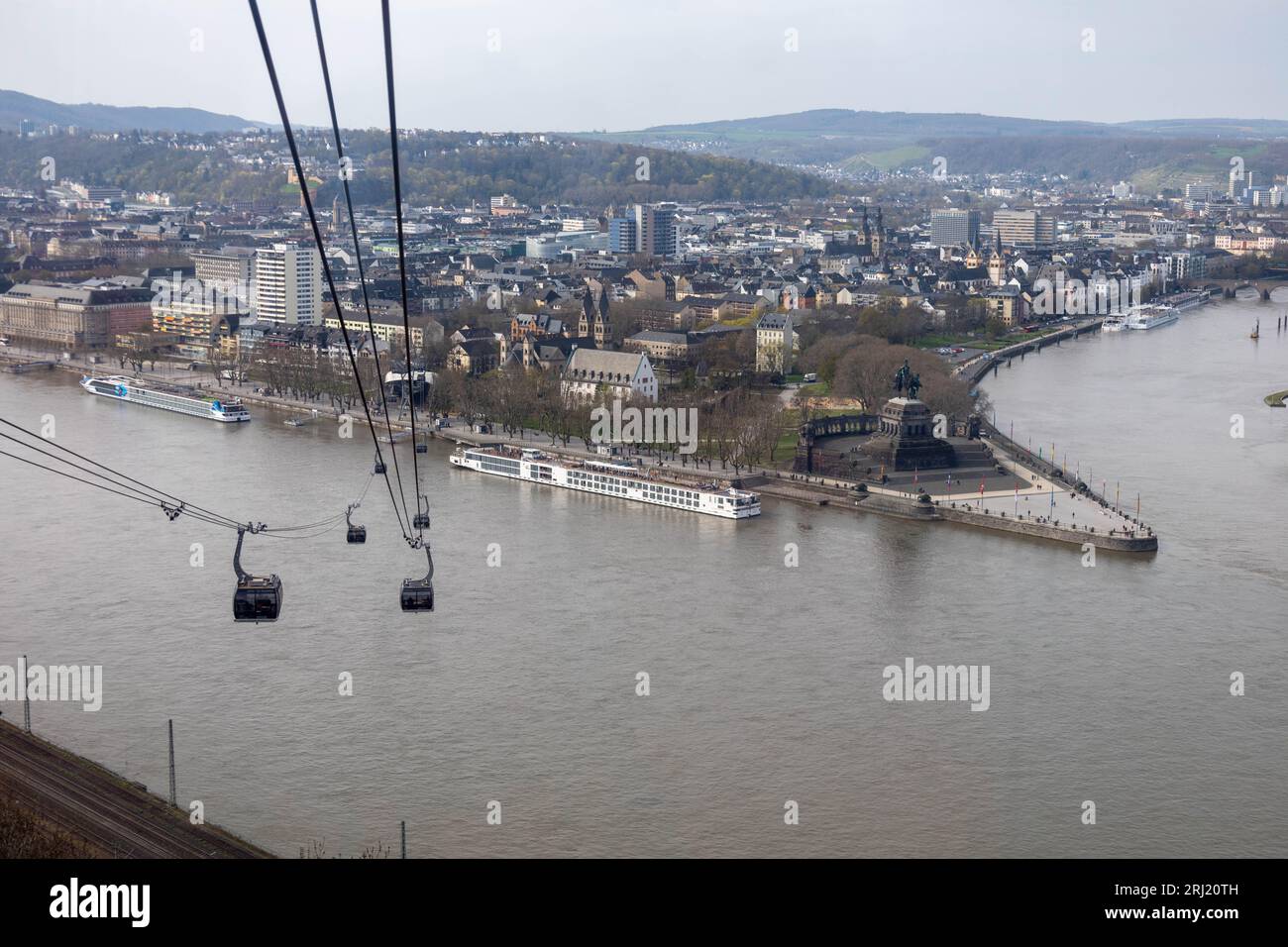 Cable Cars over the Rhein River in front of Deutches Eck Stock Photo ...
