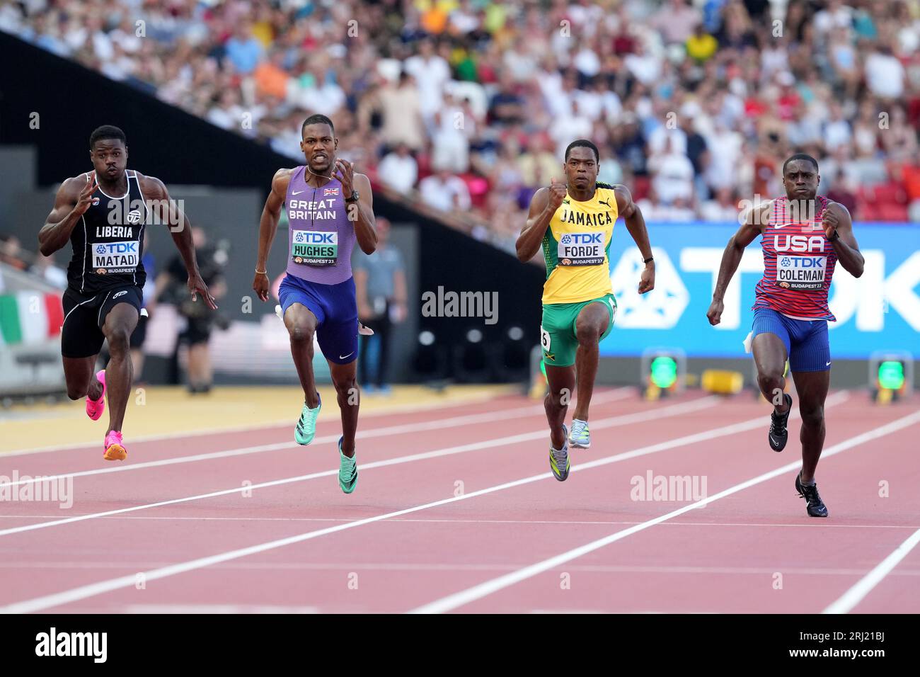 (L-R) Liberia’s Emmanuel Matadi, Great Britain's Zharnel Hughes ...