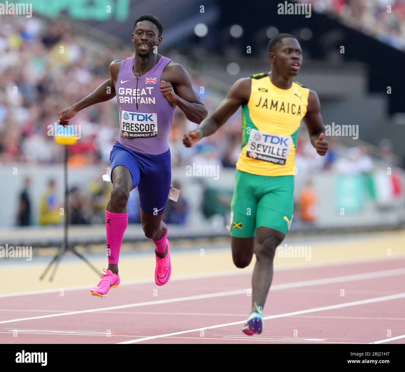 Great Britain's Reece Prescod (left) competes in the Men's 100m semi ...
