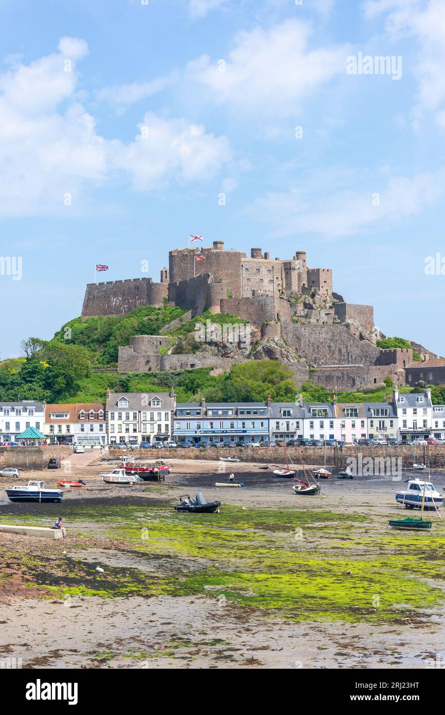 13th century Mount Orgueil Castle across Gorey Harbour, Gorey, Saint ...